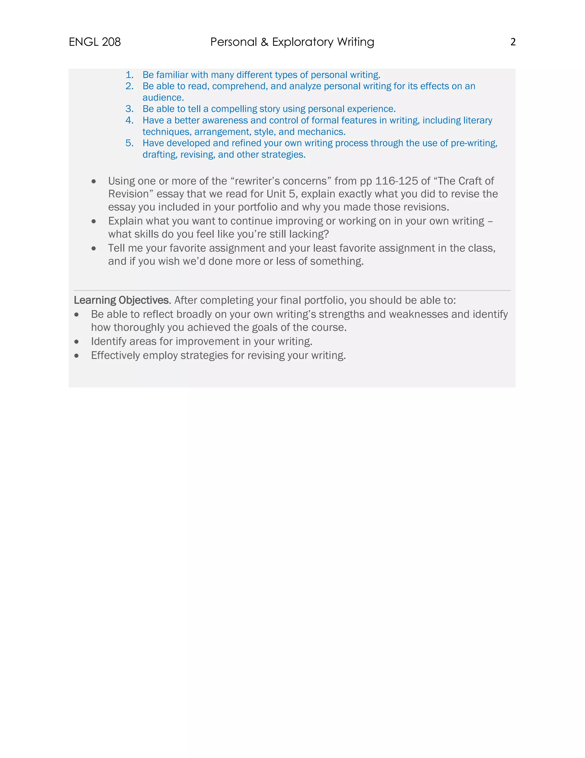 ENGL 208 Final Portfolio Assignment Sheet | PDF | Freelance Writing ...