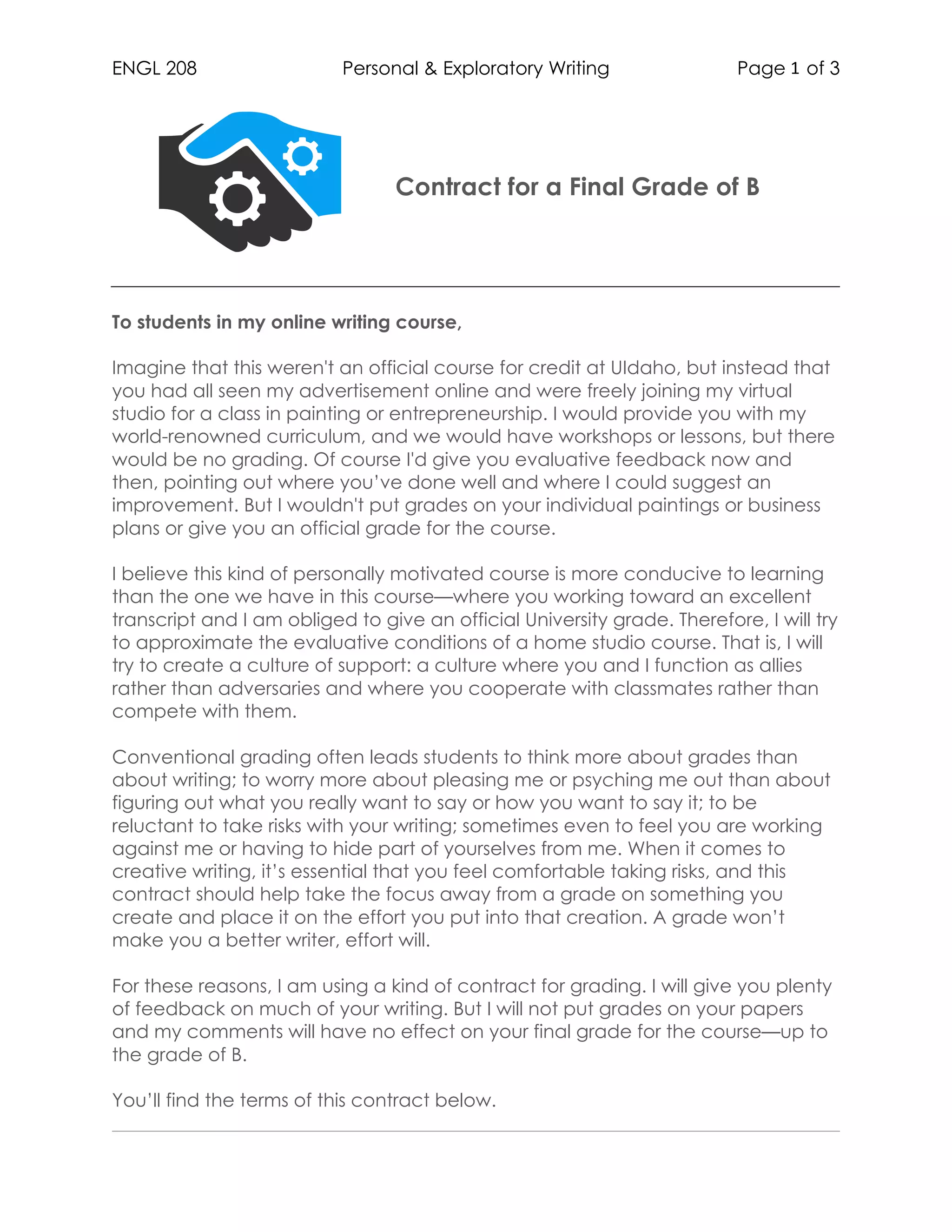 Engl208 grade contract | PDF