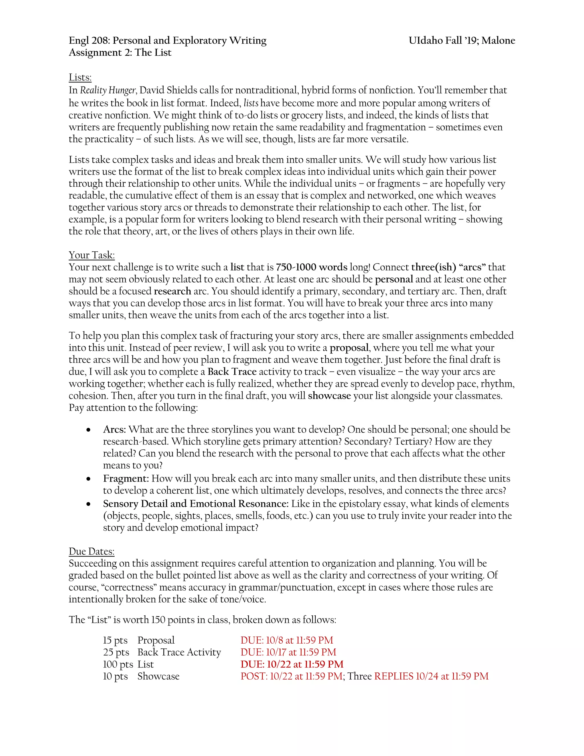 Engl 208 list essay prompt | PDF