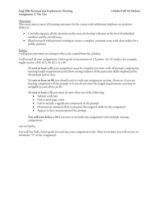 Engl 208 list essay prompt | PDF