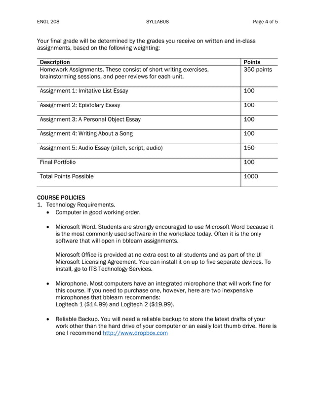 Engl208 syllabus fall2020 | PDF