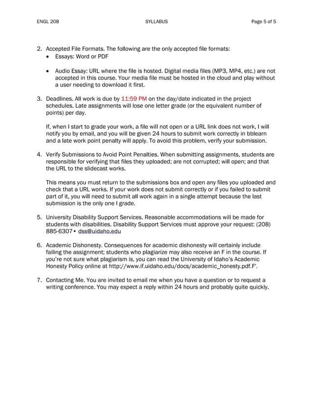 Engl208 syllabus fall2020 | PDF