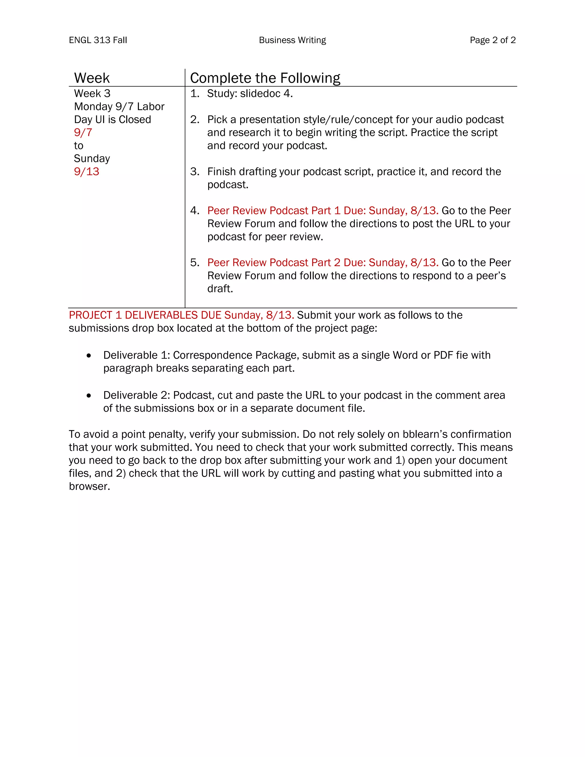 Engl 313 Proj 1 Fall Schedule | PDF