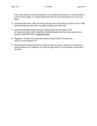 Engl313 syllabus dorsch | PDF