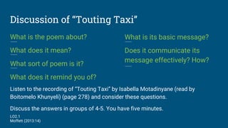 South African poetry: Touting Taxi and Memory.pptx