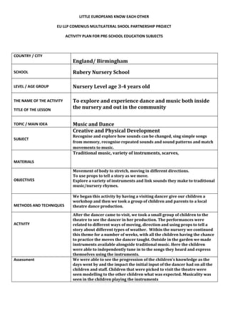 England activity plan dance and music | PDF