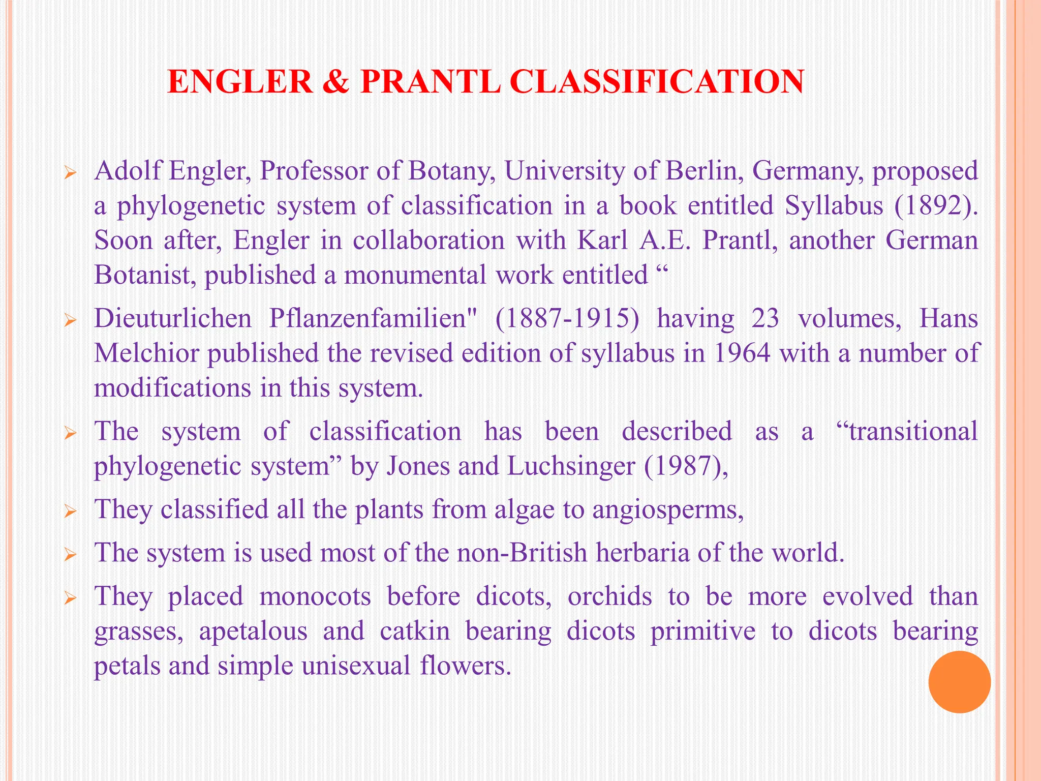 Engler and Prantl system of classification in plant taxonomy | PDF