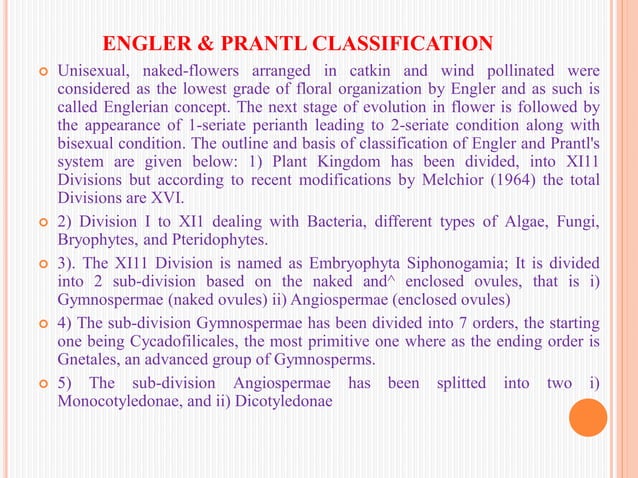 Engler and Prantl system of classification in plant taxonomy | PDF
