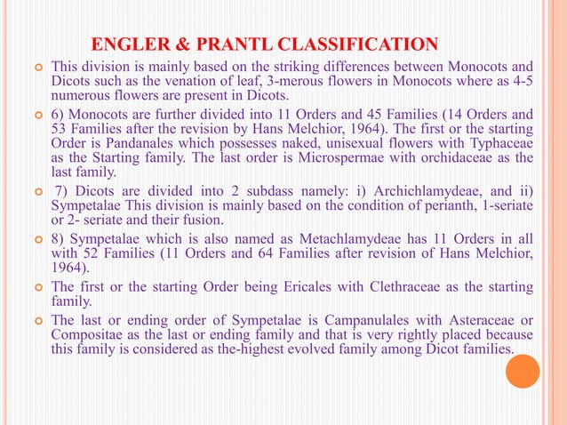 Engler and Prantl system of classification in plant taxonomy | PDF