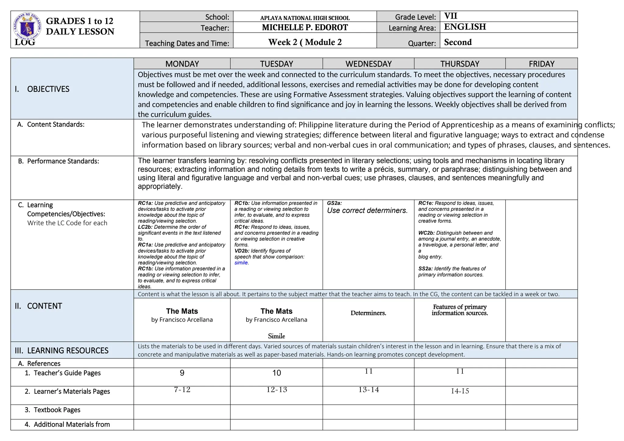 ENGLIsH 7 DLL_2nd Quarter_wk 2 docx.docx