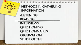 The parts of a news report and Information Gathering | PPTX
