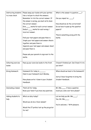 Classroom English Language | PDF | Homework and Study | Education