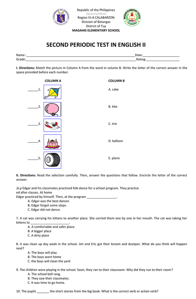 GRADE 2 English SECOND PERIODIC TEST | DOC | Gardening | Home & Garden