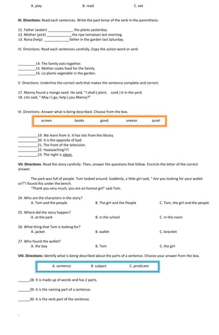 GRADE 2 English SECOND PERIODIC TEST | DOC
