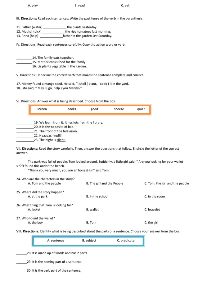 GRADE 2 English SECOND PERIODIC TEST | DOC | Gardening | Home & Garden