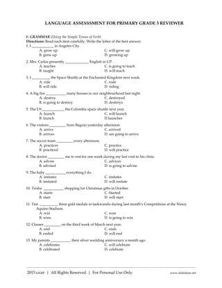 K to 12 Grade 3 LAPG ENGLISH Reviewer | PDF