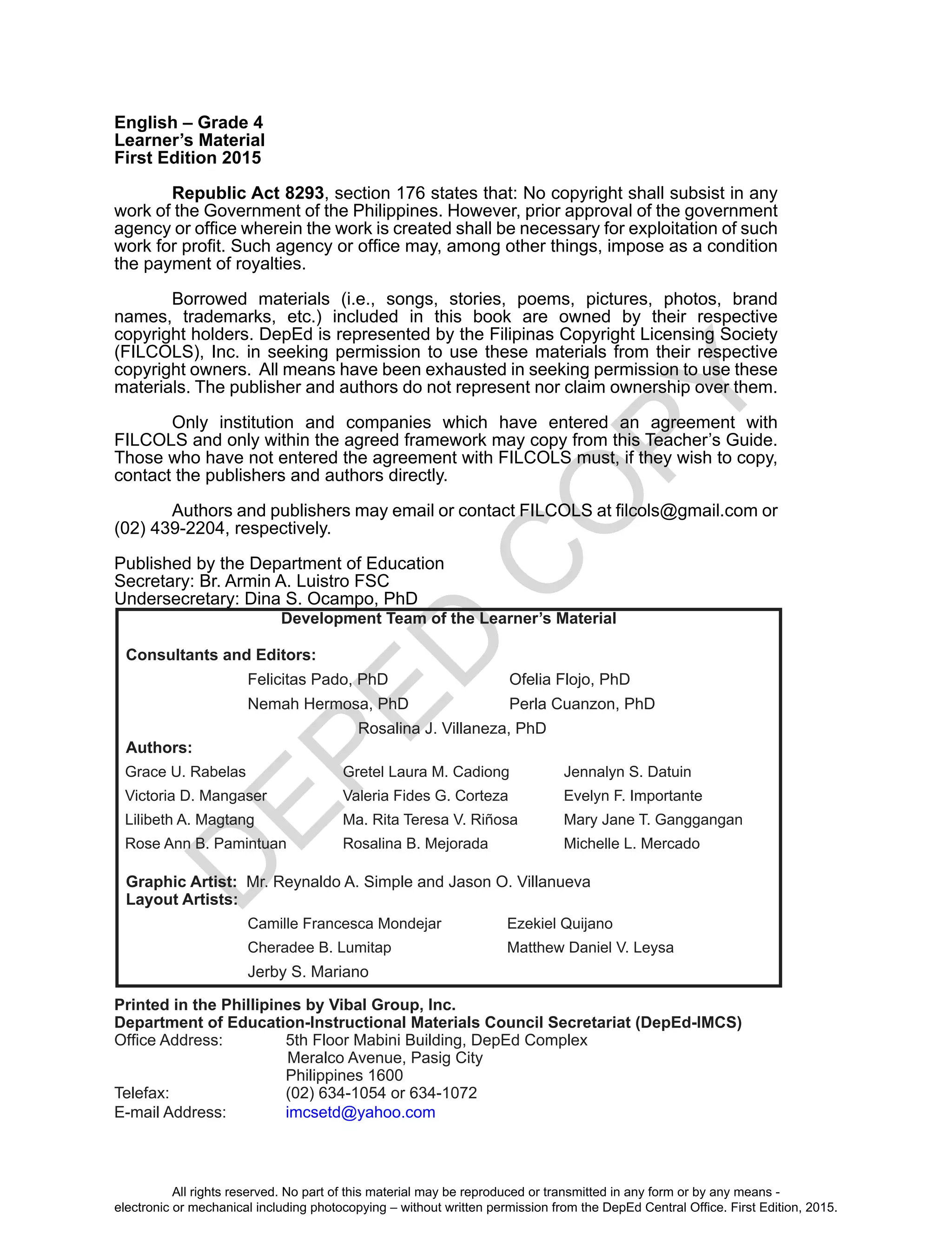 K TO 12 GRADE 4 LEARNER’S MATERIAL IN ENGLISH (Q1-Q4) | PDF