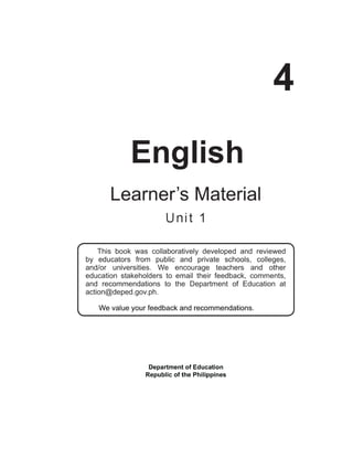 K TO 12 GRADE 4 LEARNER’S MATERIAL IN ENGLISH (Q1-Q4) | PDF