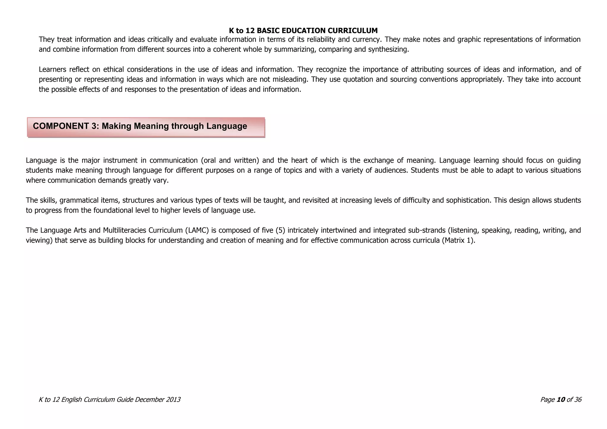 k-12 Curriculum Guide English Grade 10 | PDF