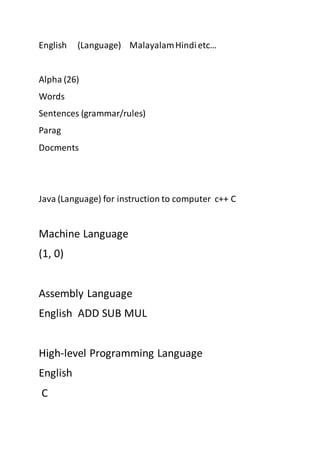 English | DOCX | Programming Languages | Computing