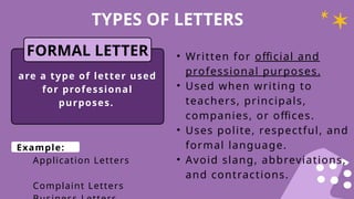 Types and Parts of Letters (Formal and informal) | PPTX