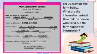 ENGLISH-5-Q1-WEEK-FILLING-OUT-FORMS.pptx | Homework and Study | Education