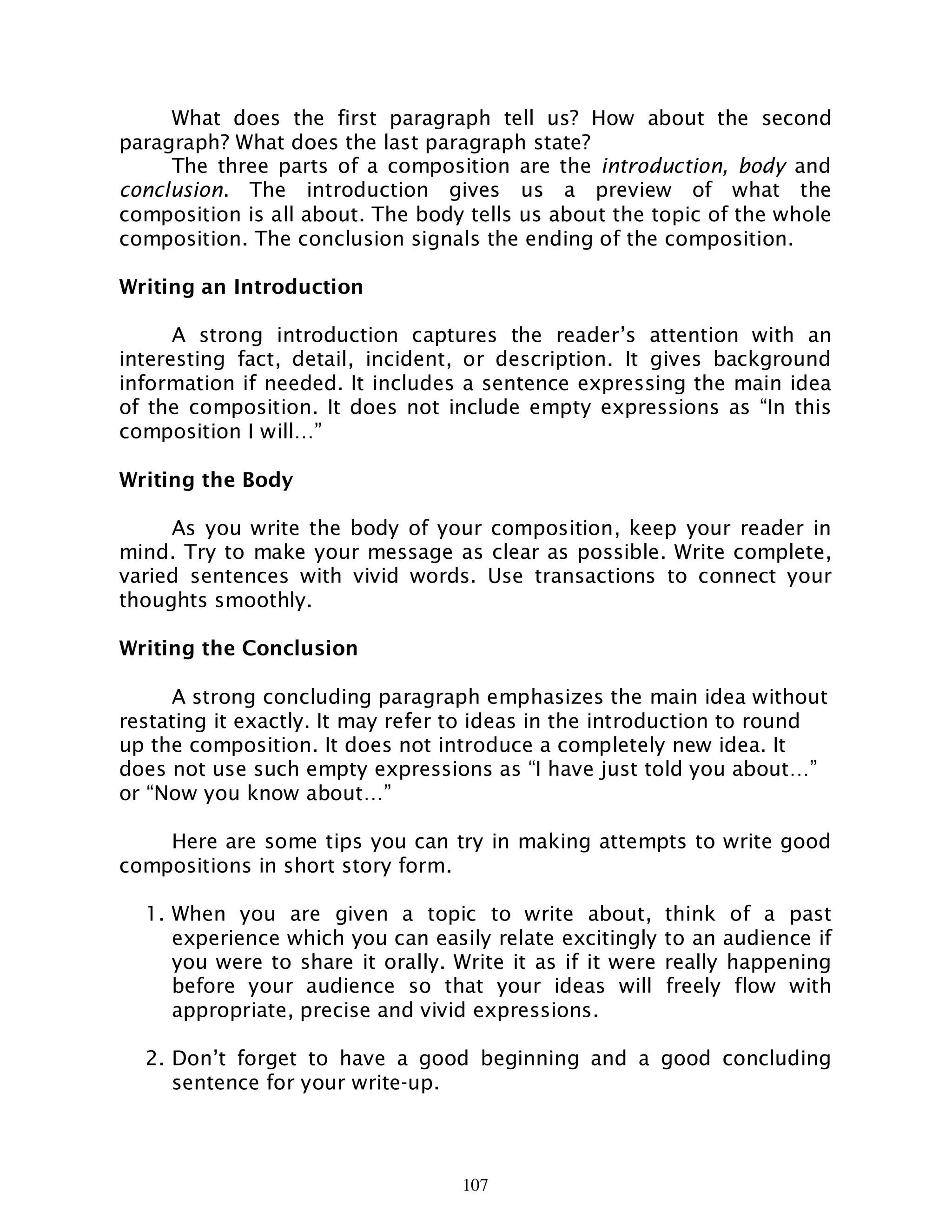 English 6-dlp-9-writing-a-composition- beginning-middle-coclusion | PDF