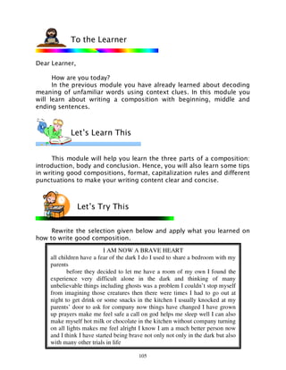 English 6-dlp-9-writing-a-composition- beginning-middle-coclusion | PDF