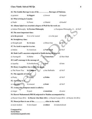 English 9th MCQS (solved) | PDF