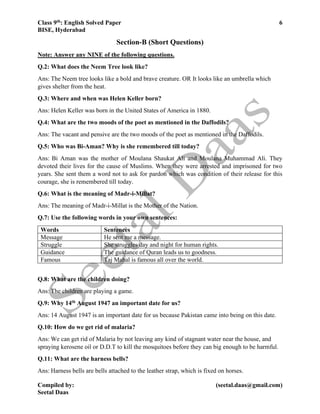English 9th Solved Paper | PDF