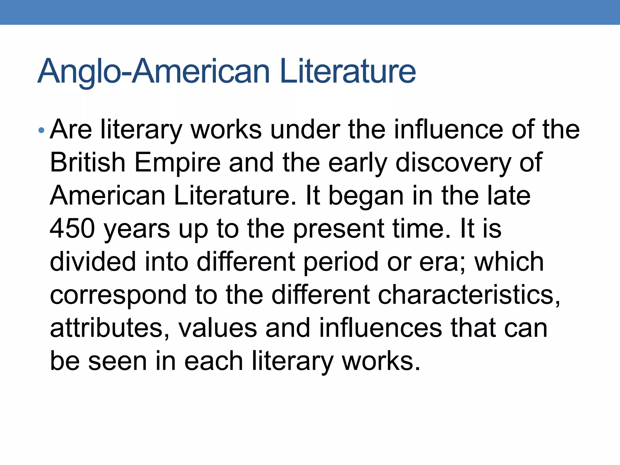 Introduction to Anglo-American Literature Grade 9 students | PPTX