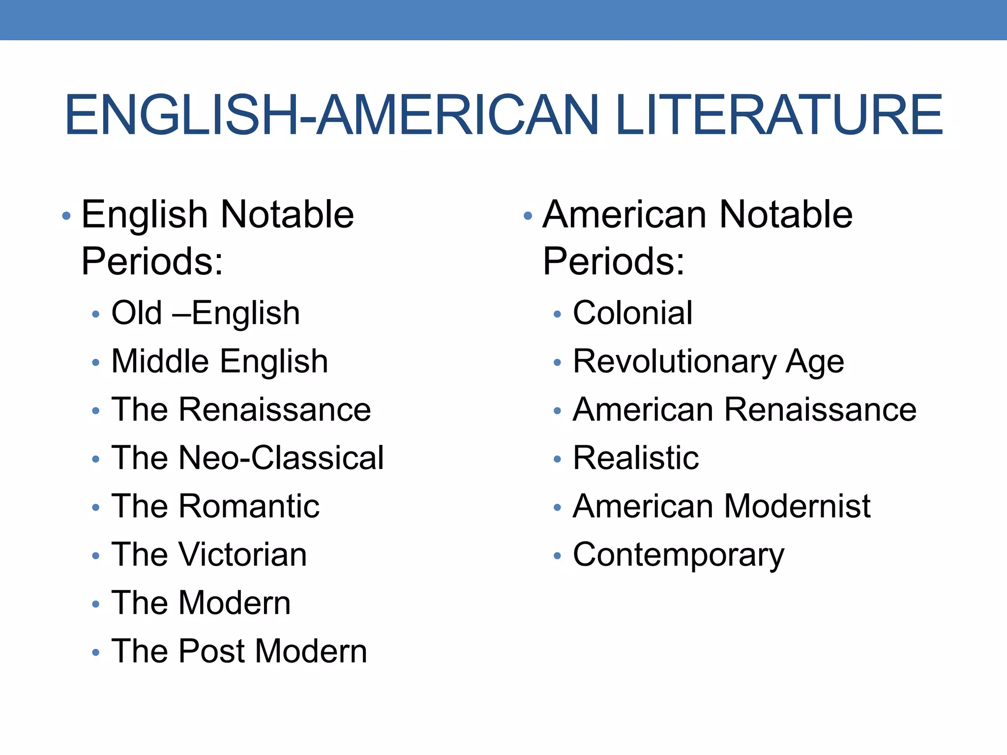 Introduction to Anglo-American Literature Grade 9 students | PPTX