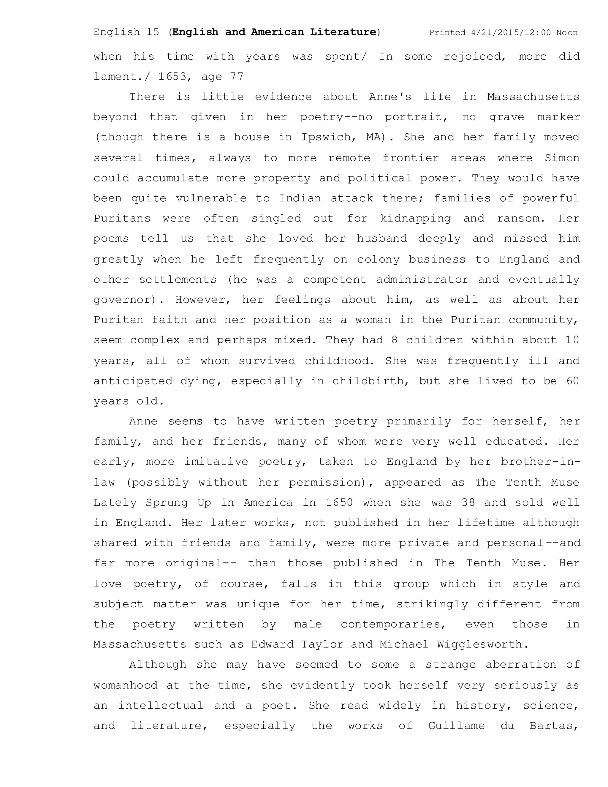 English and American Literature | DOCX