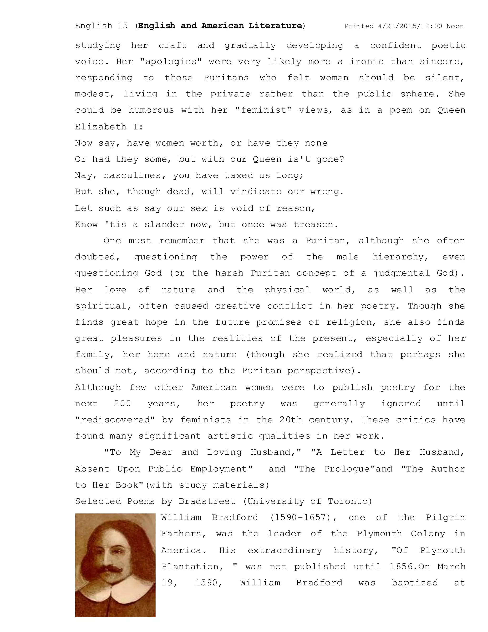 English and American Literature | DOCX