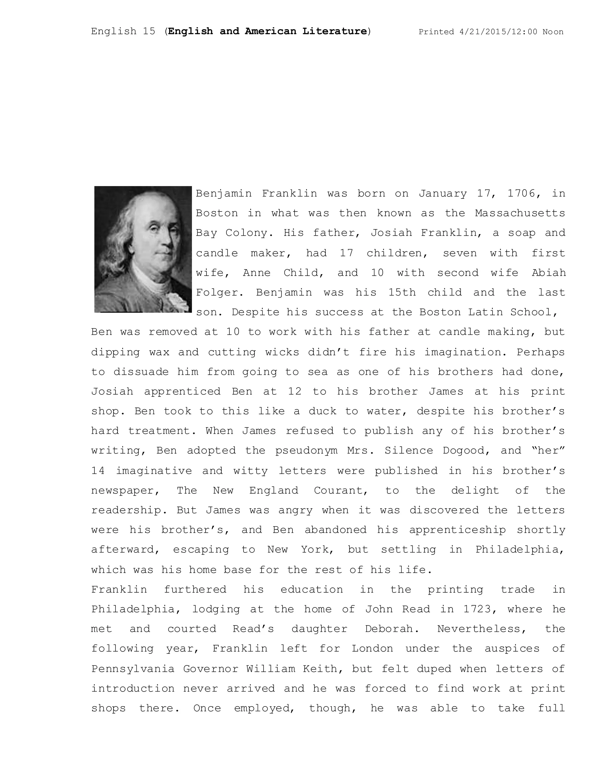 English and American Literature | DOCX