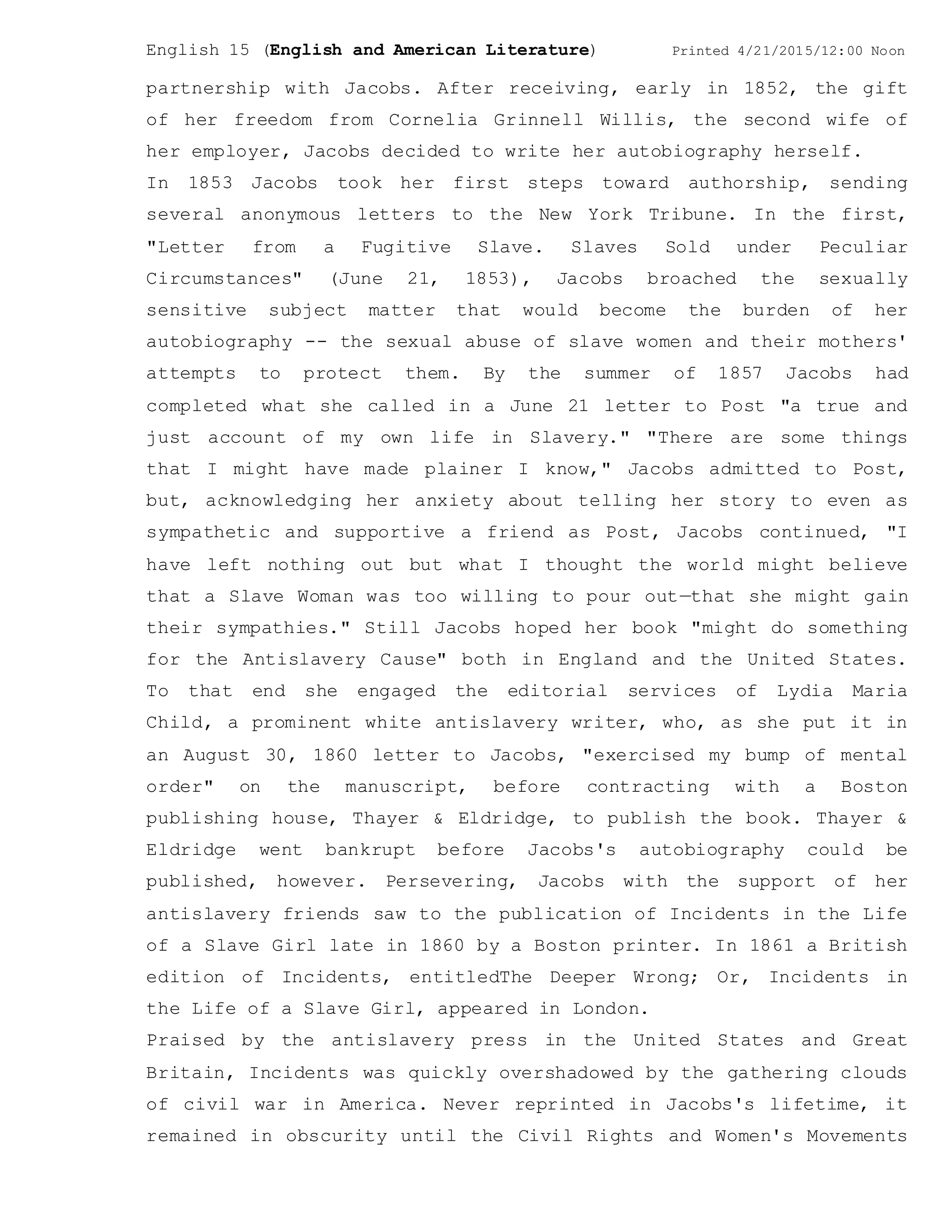 English and American Literature | DOCX