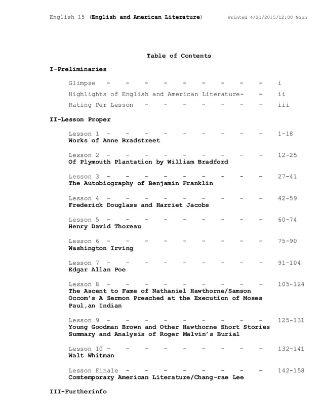 English and American Literature | DOCX