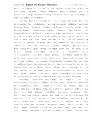 English and American Literature | DOCX