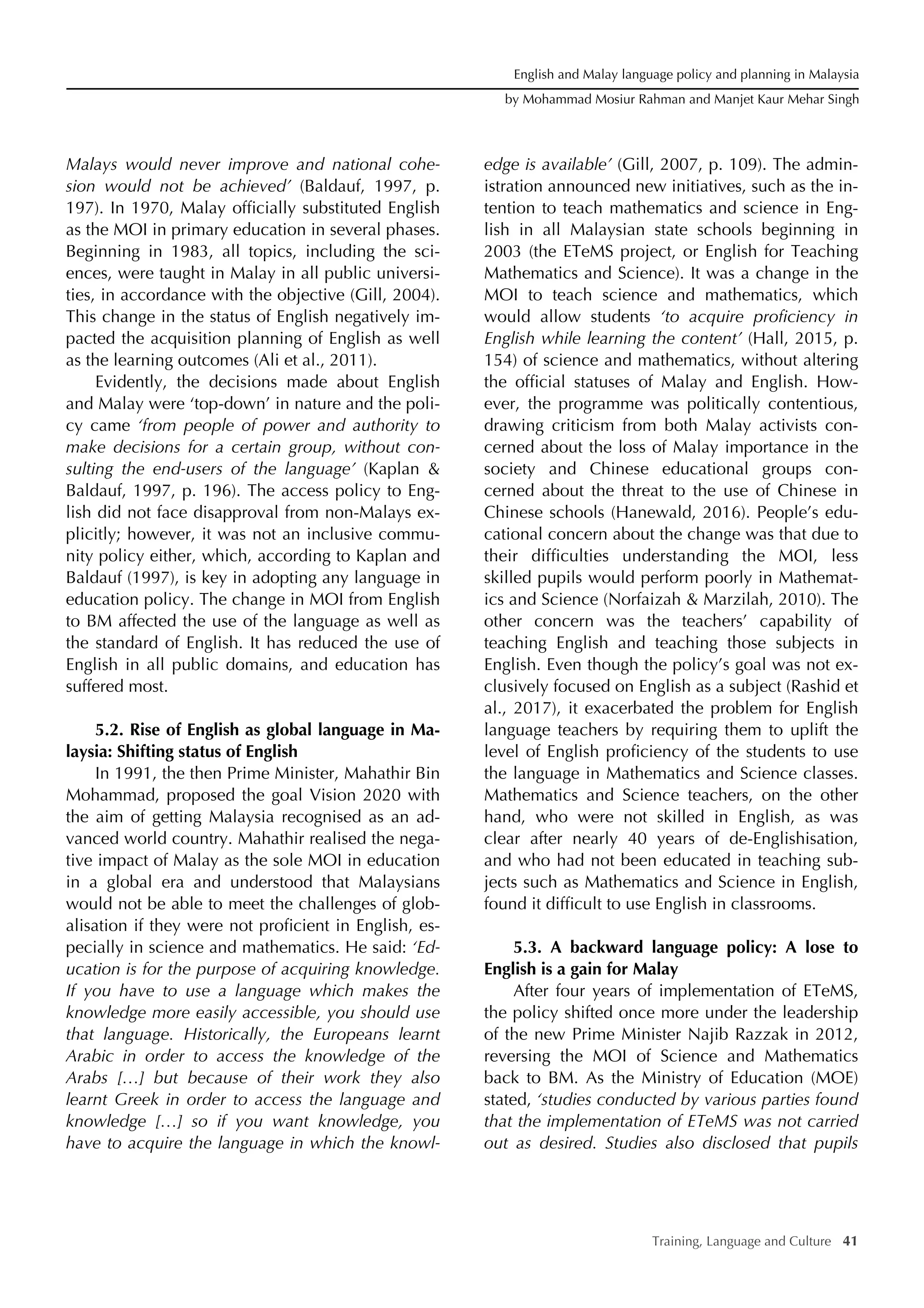 English and Malay language policy and planning in Malaysia | PDF