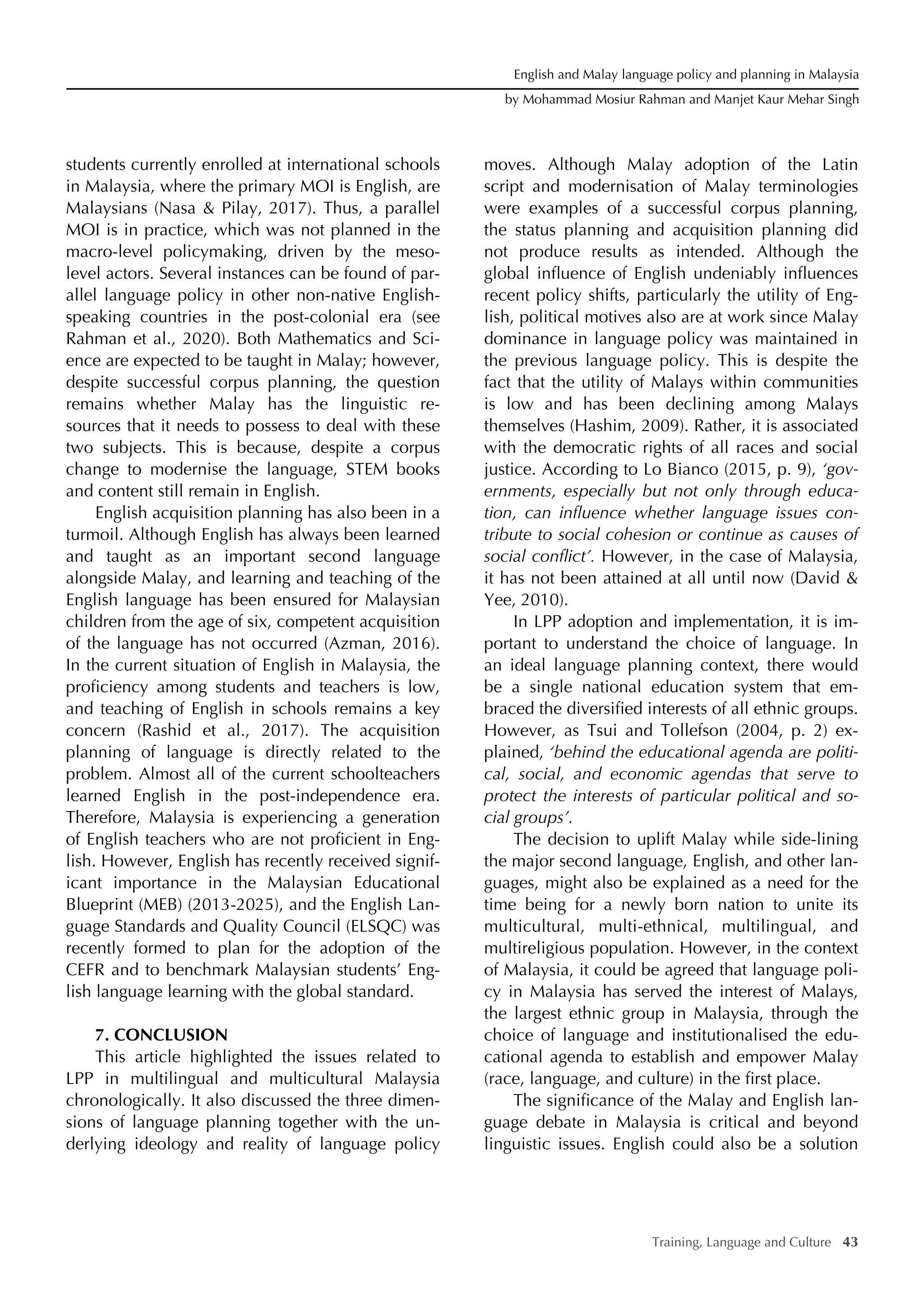 English and Malay language policy and planning in Malaysia | PDF