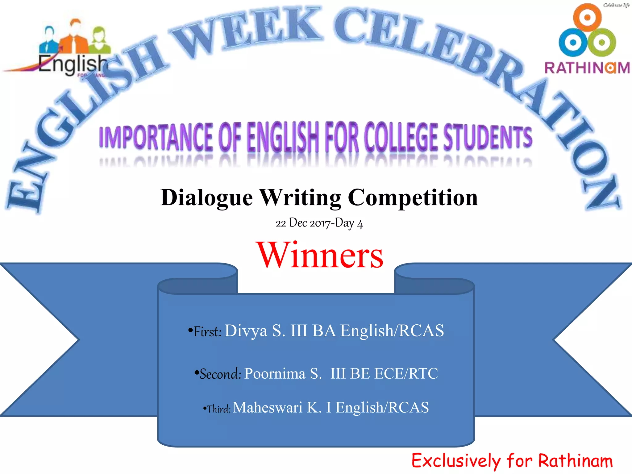 English Week Celebration - Rathinam College | PPTX