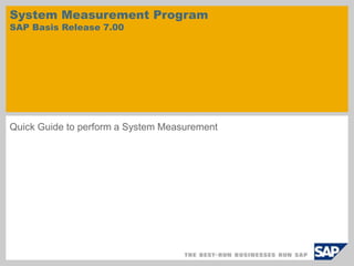 System Measurement Program SAP Basis Release 7.00