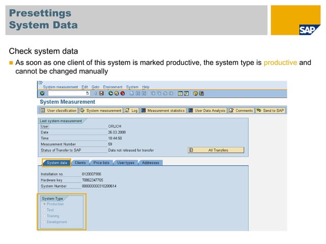 System Measurement Program SAP Basis Release 7.00