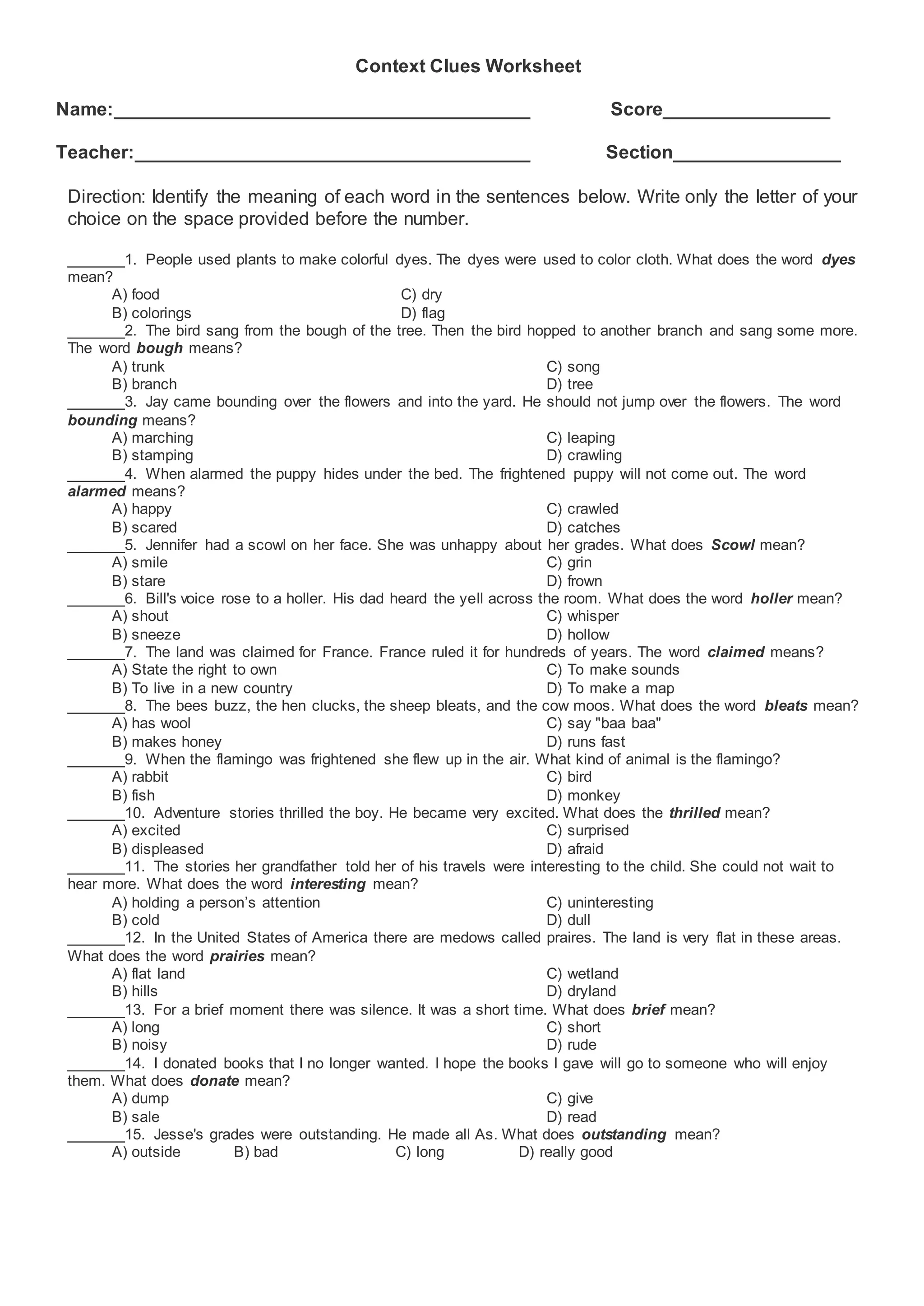 English context-clues-and-modals-worksheets | PDF