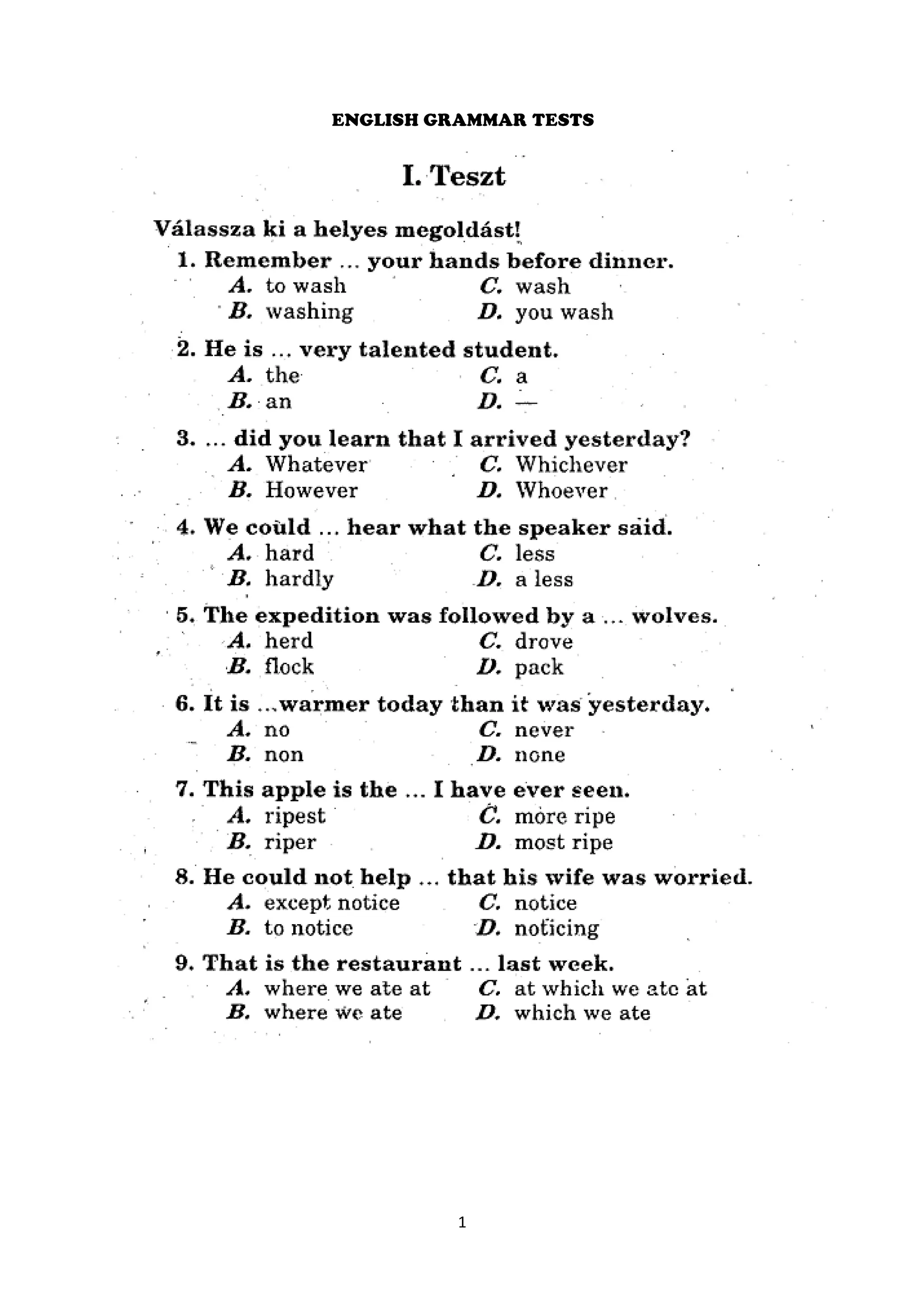 ENGLISH-GRAMMAR-TESTS-1. - multiple choice | PDF