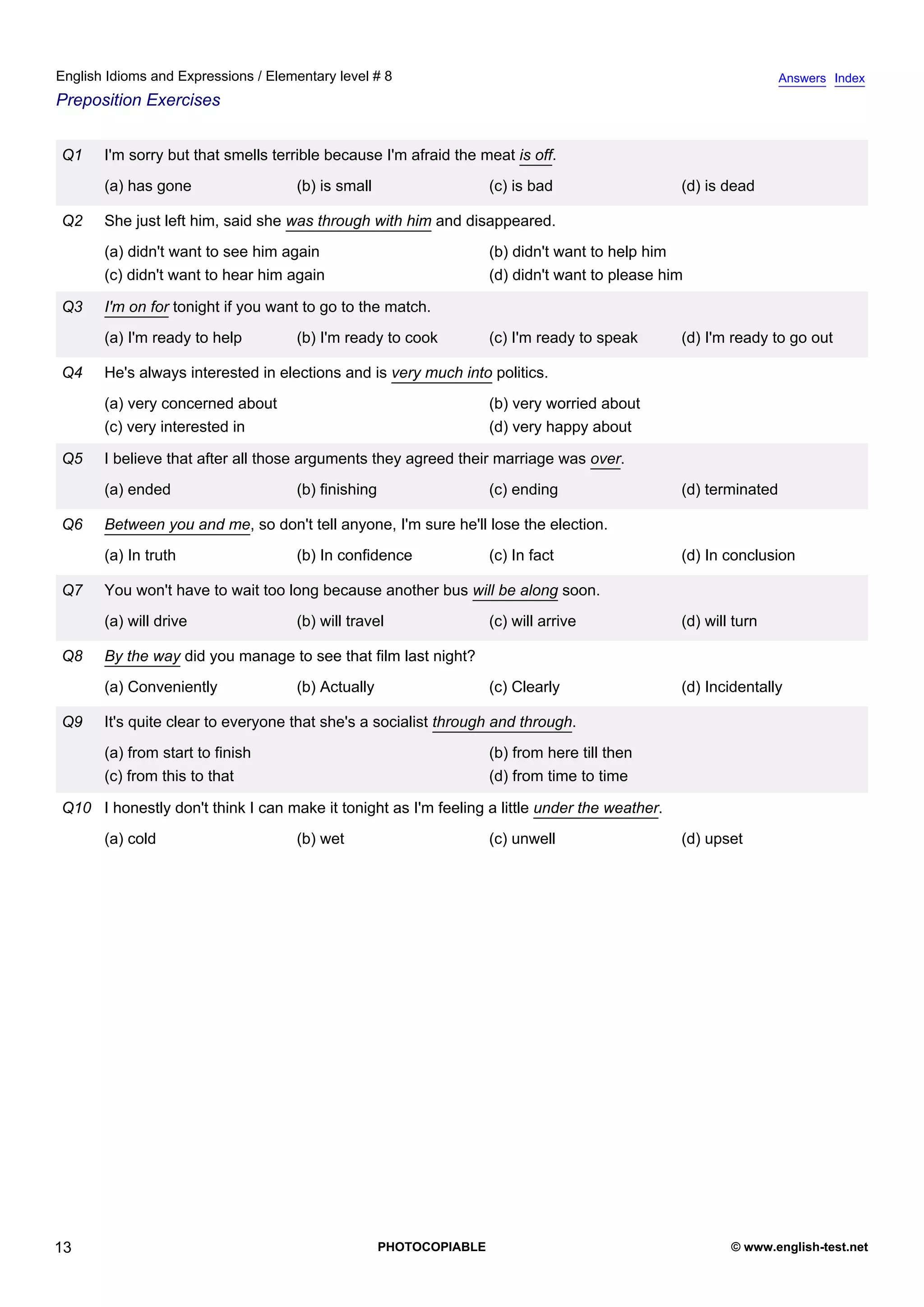 English Idioms Tests | PDF