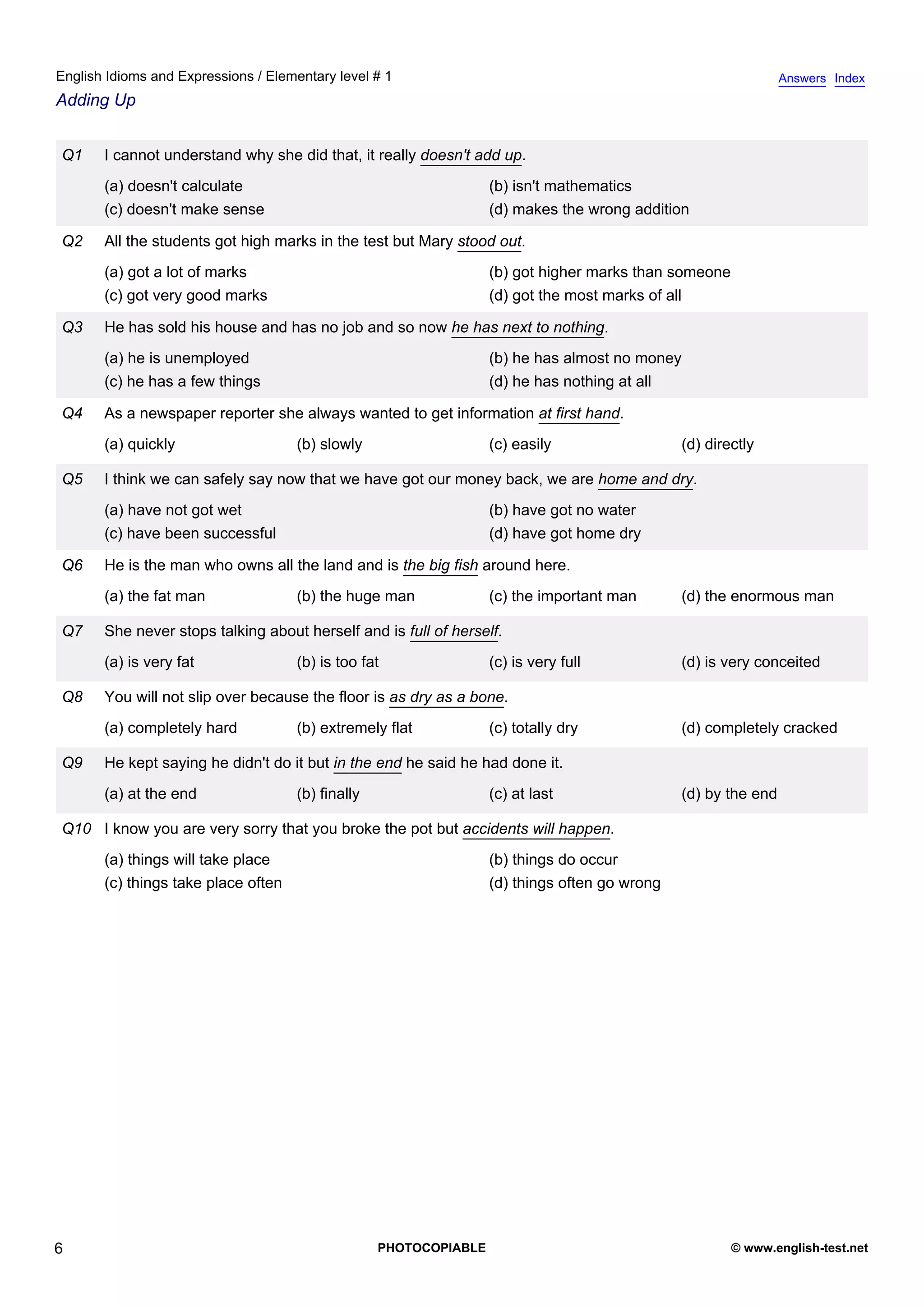 English Idioms Tests | PDF