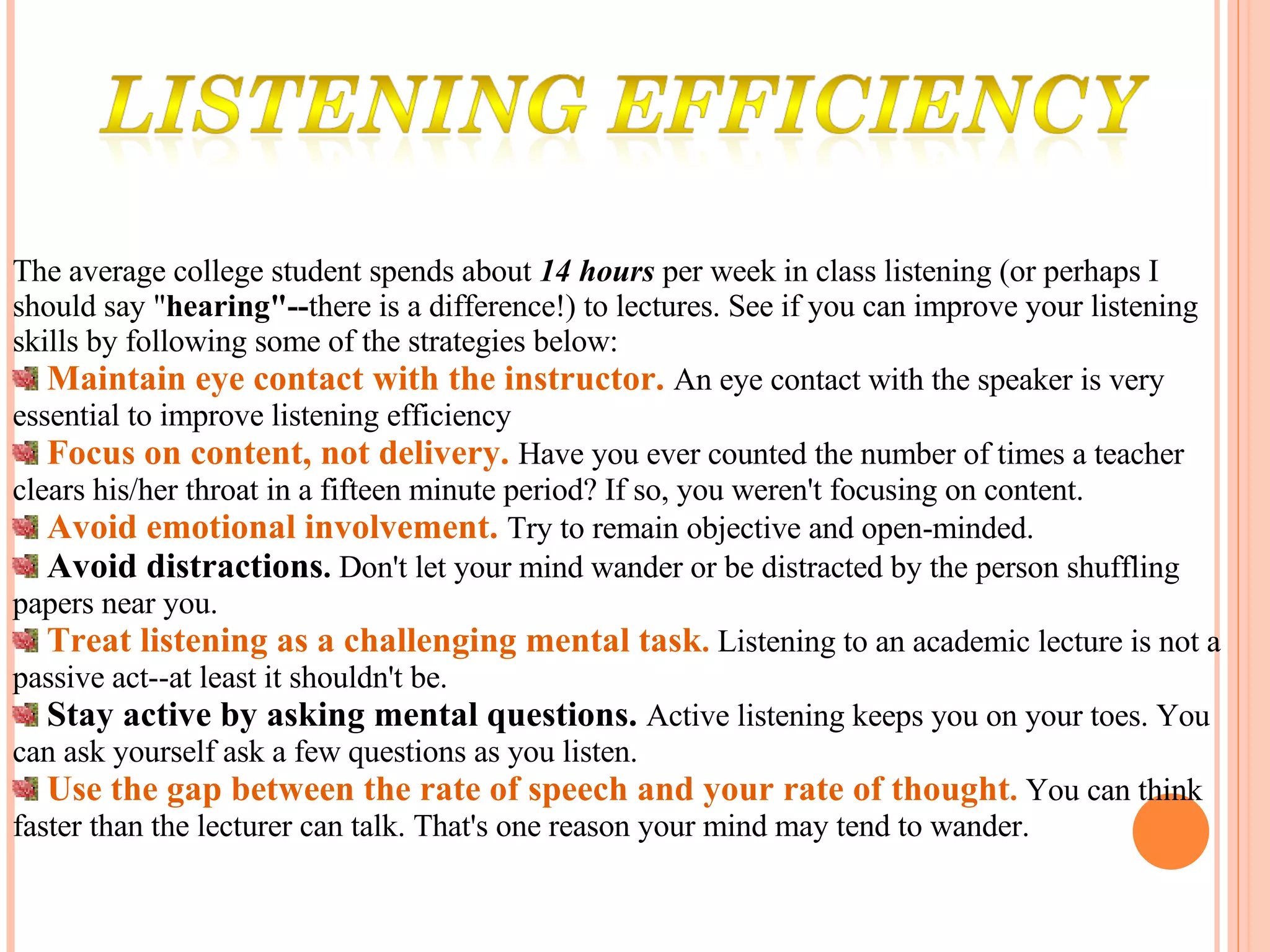 English (Improving Listening Efficency) | PPT