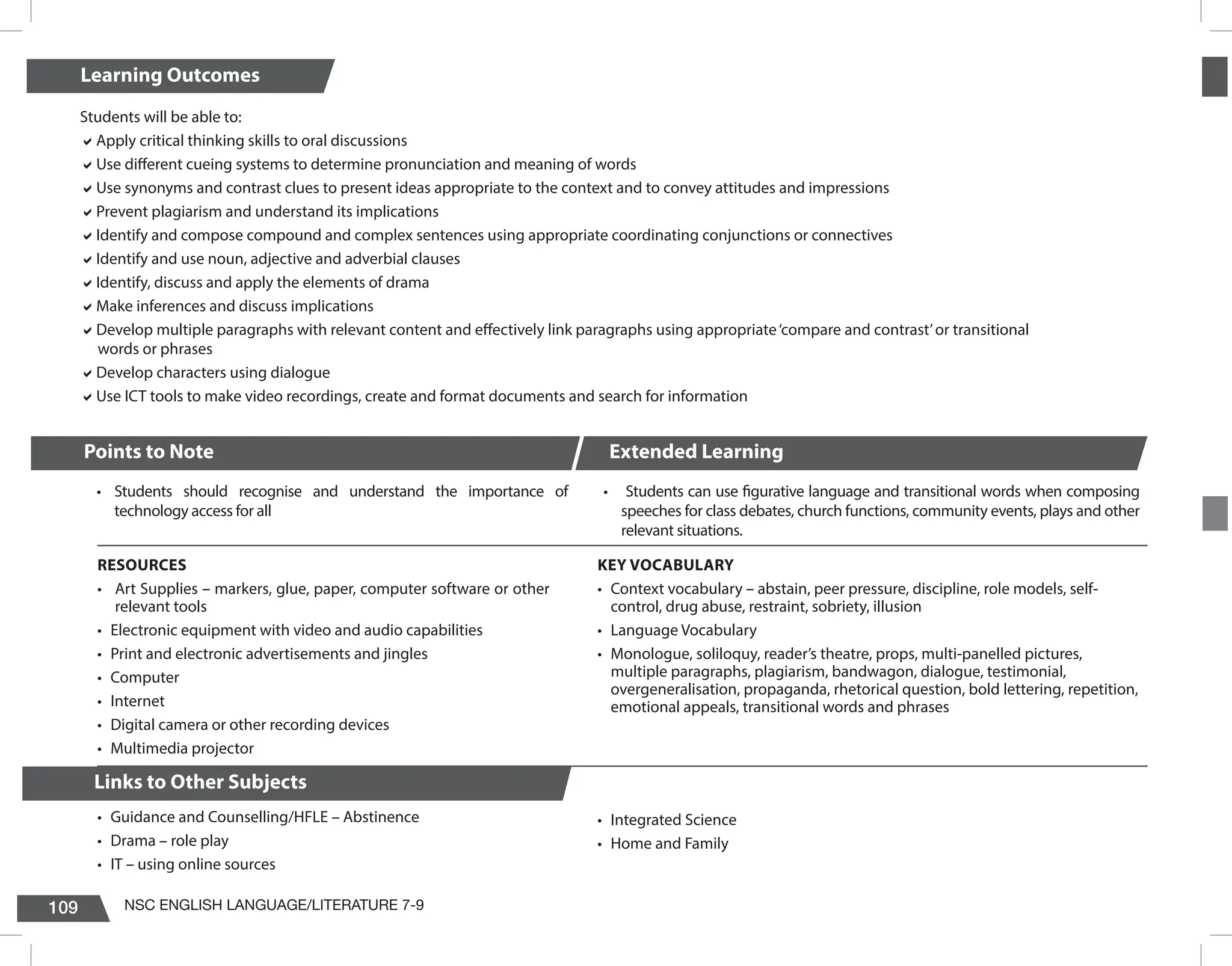 English-Language grade 7-9 curriculum APSE 1 | PDF