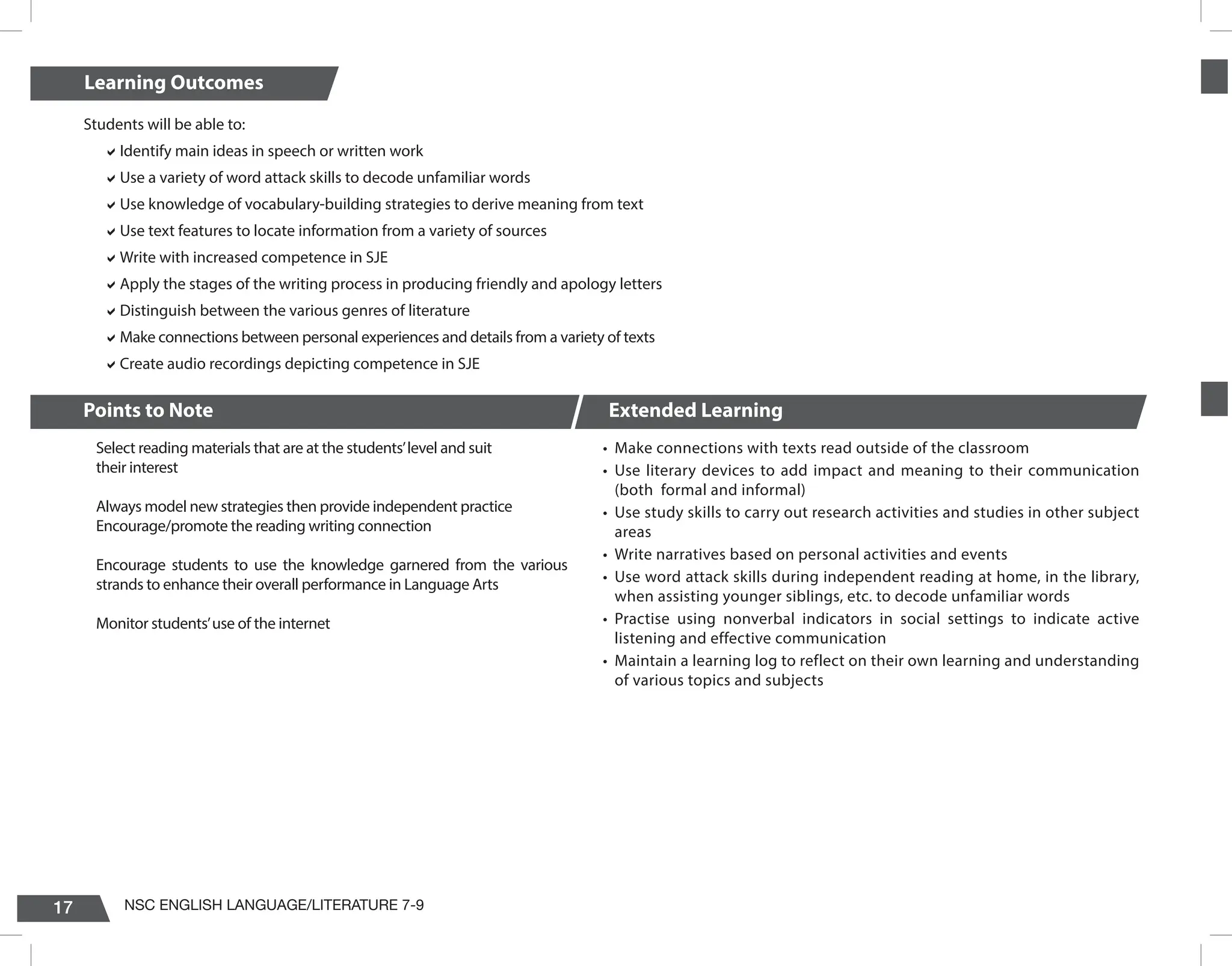 English-Language grade 7-9 curriculum APSE 1 | PDF